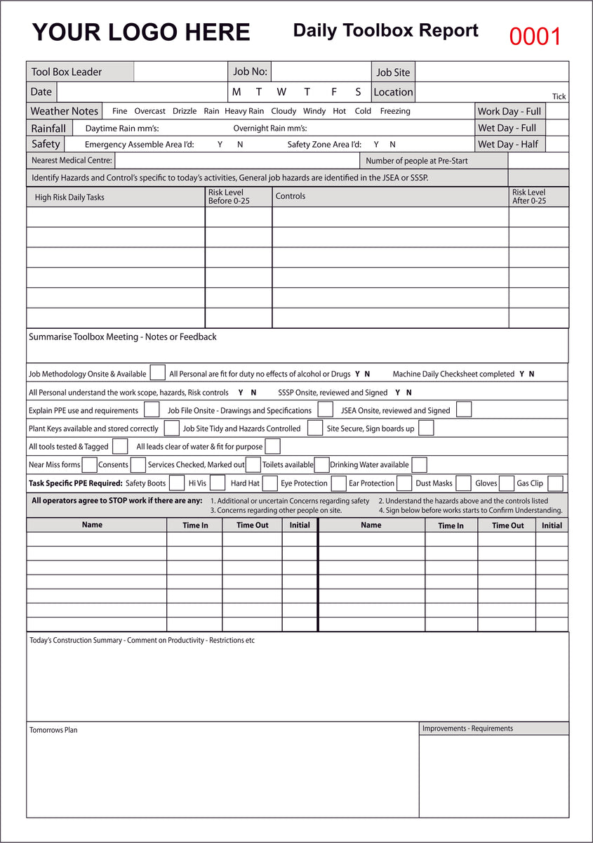Daily Toolbox Report Book – Online NZ Signs